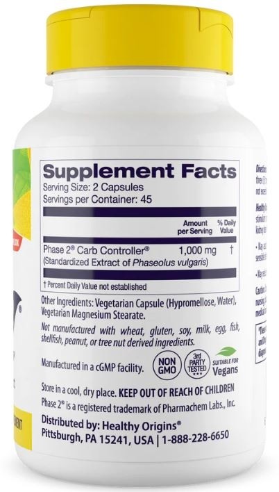 Phase 2- Starch Neutralizer 500 mg. Healthy Origins Brasil